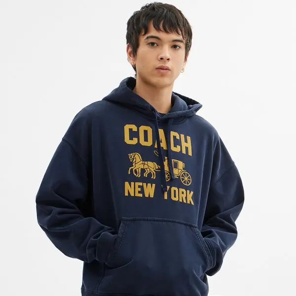 美品 COACH パーカー horse and carriage ネイビー Coach Horse And Carriage Hoodie - Navy Blue | Editorialist